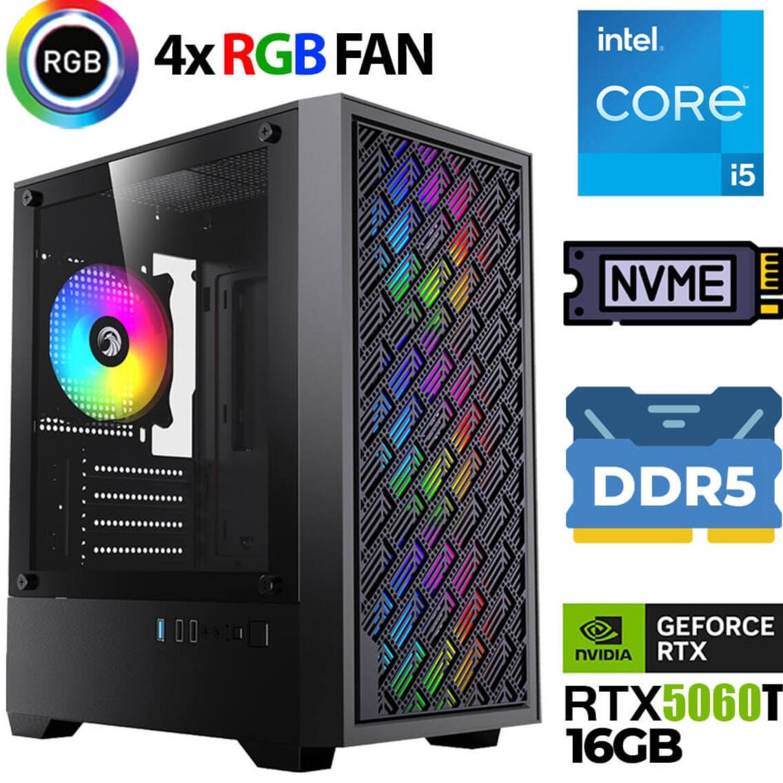 KİNGER KX550 i5 14400F 32GB DDR5 Ram 1TB M.2 NVMe SSD 16GB RTX5060 Ti ...
