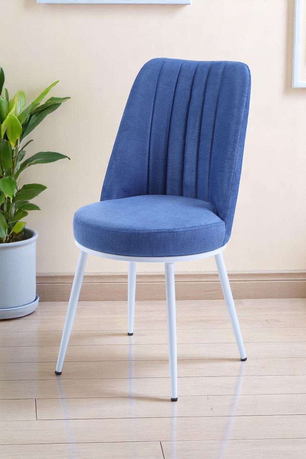 Mymassa Gold Sandalye - Jerika Mavi Kumaş - Metal Beyaz Ayak - Mutfak ...