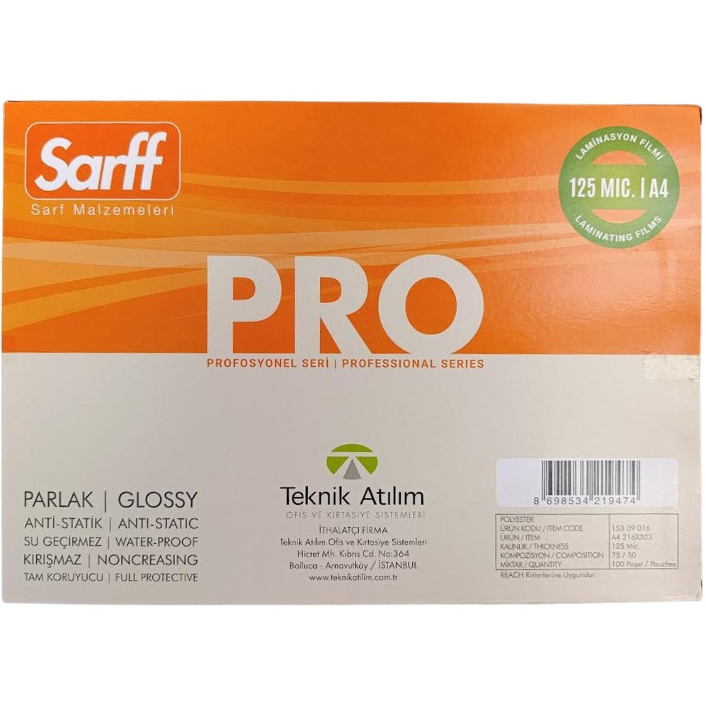 SARFF Laminasyon Filmi A4 125 Mic 100'lü Profosyonel Seri Fiyatı ve ...