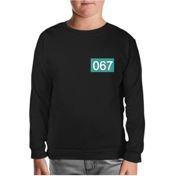 Squid Game-Number 067 Göğüs Logo Siyah Çocuk Sweatshirt Siyah Fiyatı ve ...