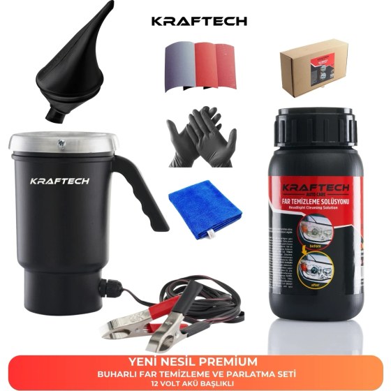 Kraftech Yeni Nesil Premium I Buharlı Araba Far Temizleme Ve Parlatma Seti I 12 V Akü Bağlantılı ...