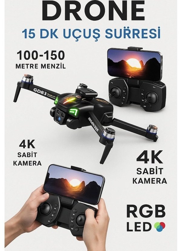 Gd83 4k Sabit Kameralı Rgb Led Drone 150 M Menzil Brushless Motor Ultra ...