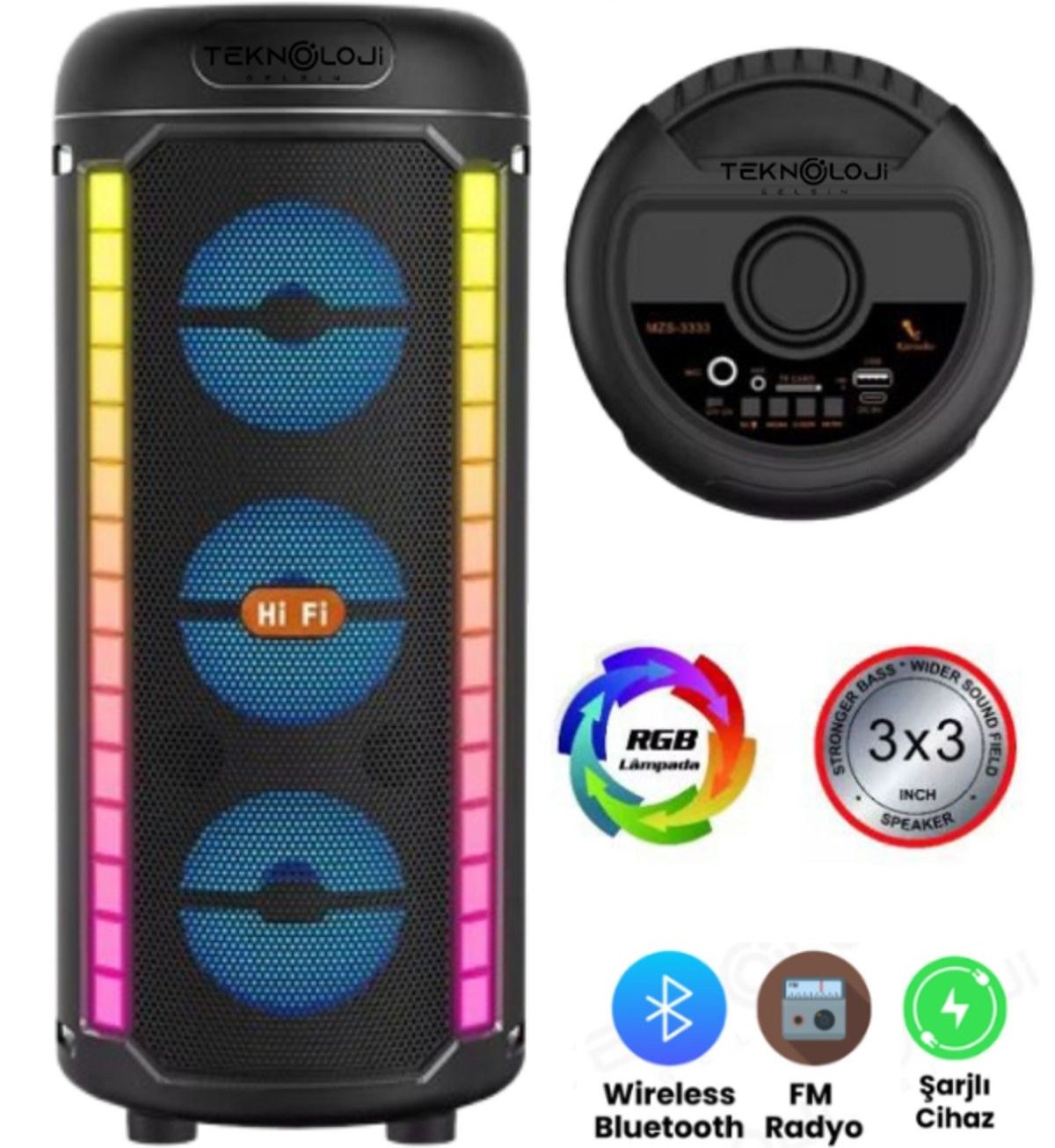 Teknoloji Gelsin Bluetooth Hoparlör 3X3inç 40cm Stereo Effect Rgb Işık ...