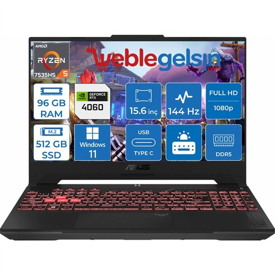 Asus Tuf Gaming A15 FA507NV-LP100 Amd Ryzen 5 7535HS 96GB DDR5 512GB ...
