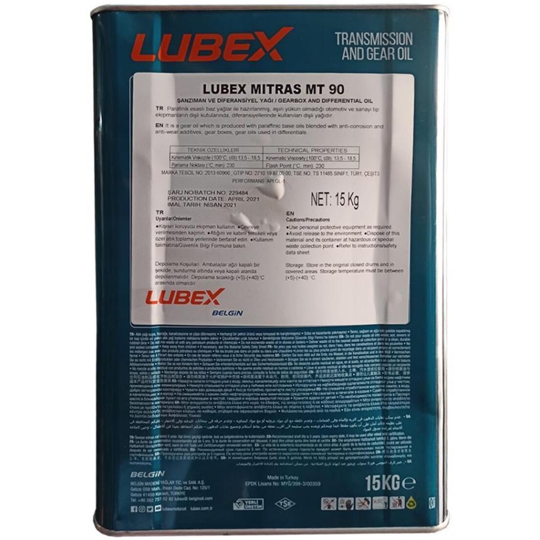 Lubex Mitras Mt Ep 90 15 Kg Şanzıman Ve Asansör Dişli Yağı Fiyatı ve ...