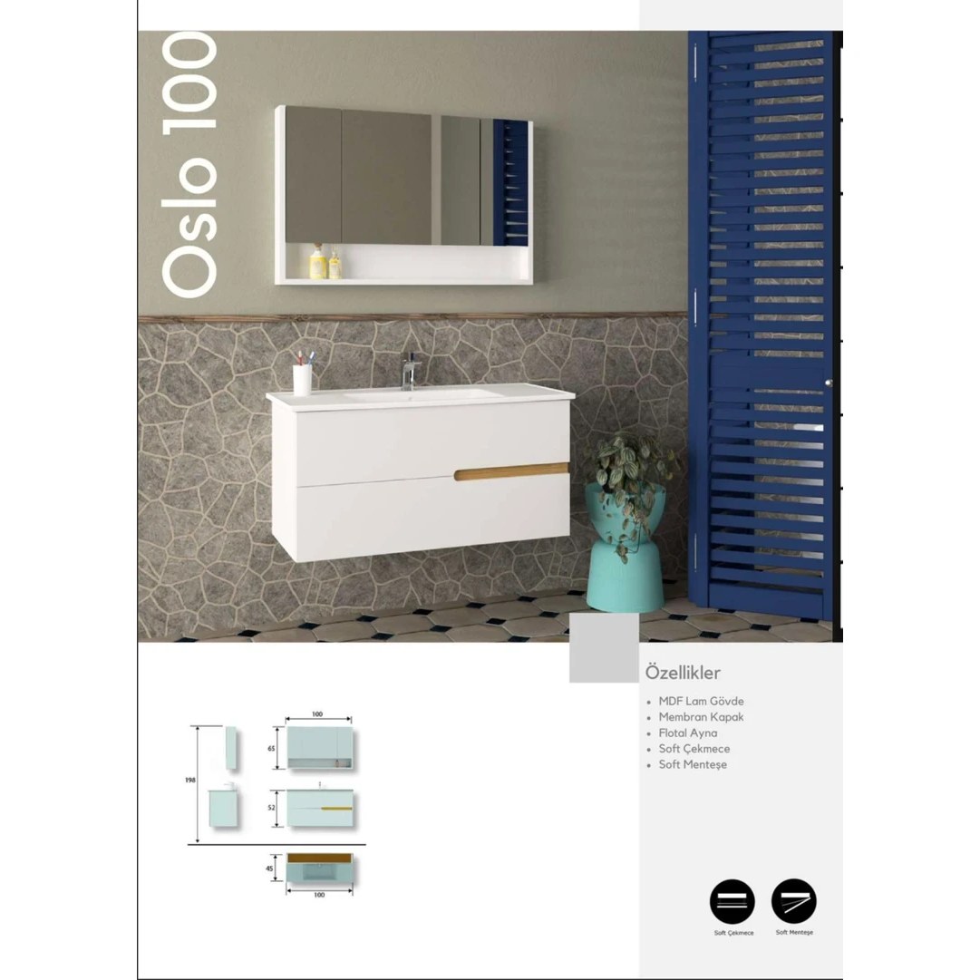 Evros Oslo 100 cm Banyo Dolabı Fiyatı ve Özelliklerı - Badem