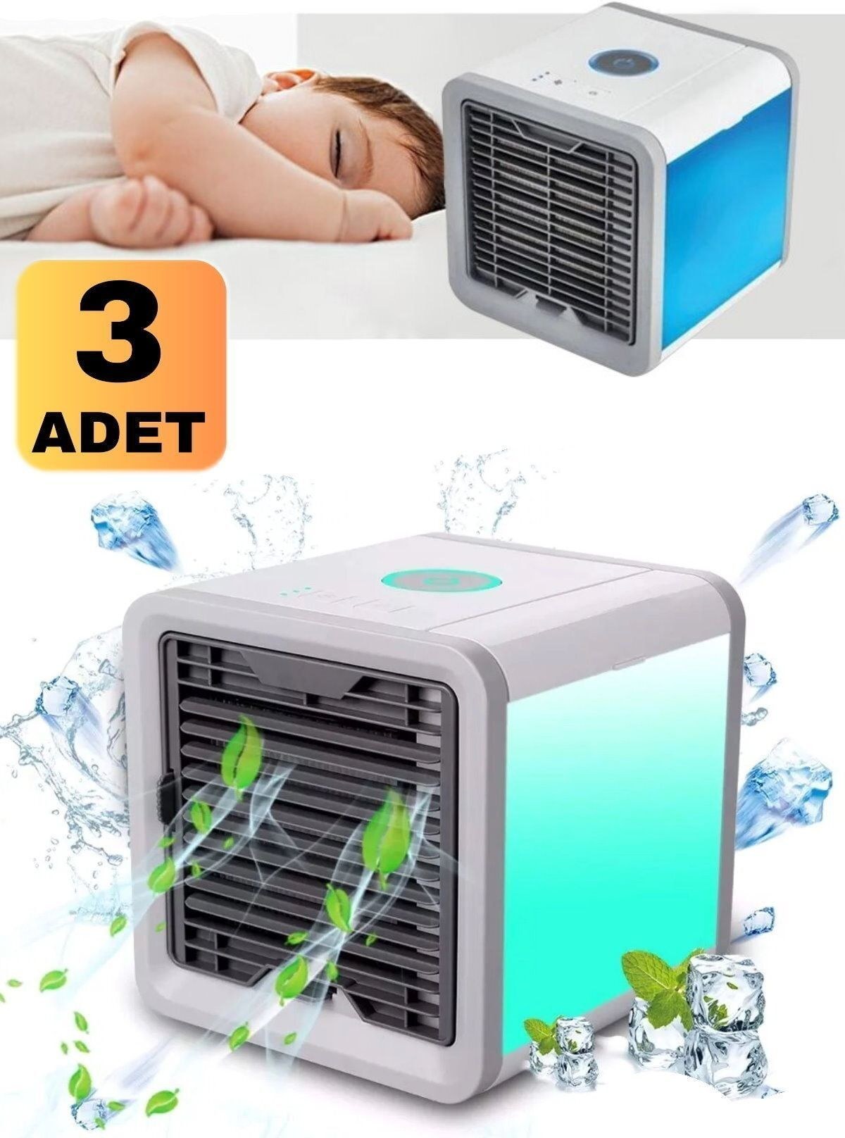 Utelips 3 Adet Mini Klima Profesyonel Oda Ofis Fanı Soğutucu Set Masa ...