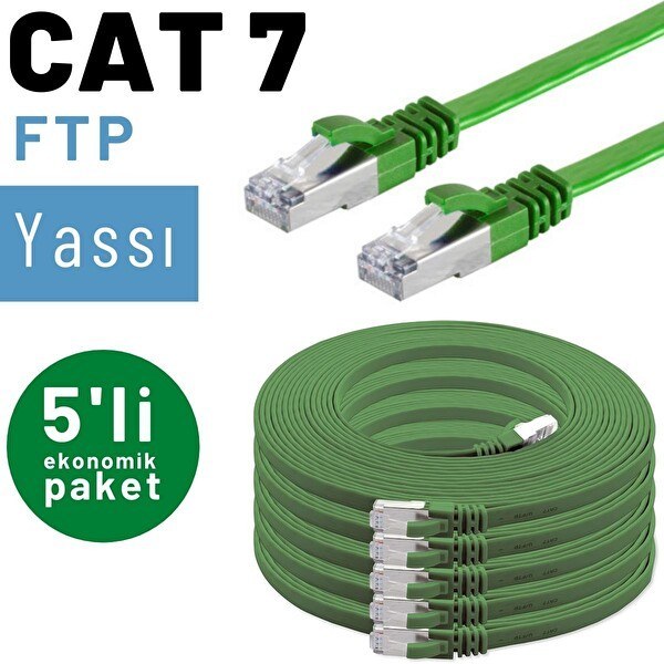 Irenis 5 Adet 3 Metre Yeşil CAT7 Kablo Yassı FTP Ethernet Network LAN ...