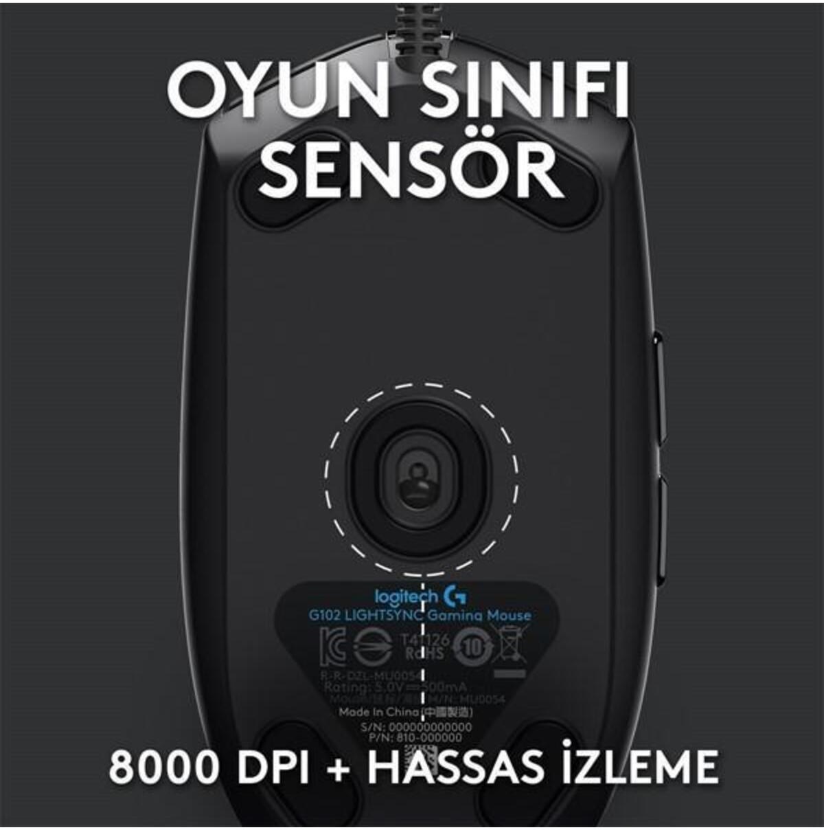 logitech G G102 LIGHTSYNC RGB Aydınlatmalı 8000 DPI Kablolu Oyuncu ...