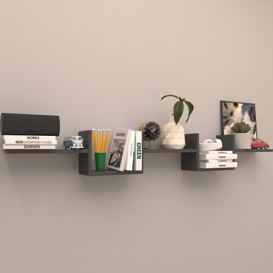 MUGO GİZLİ DUVAR RAF SET ANTRASİT ( MAT ) Fiyatı ve Özelliklerı - Badem