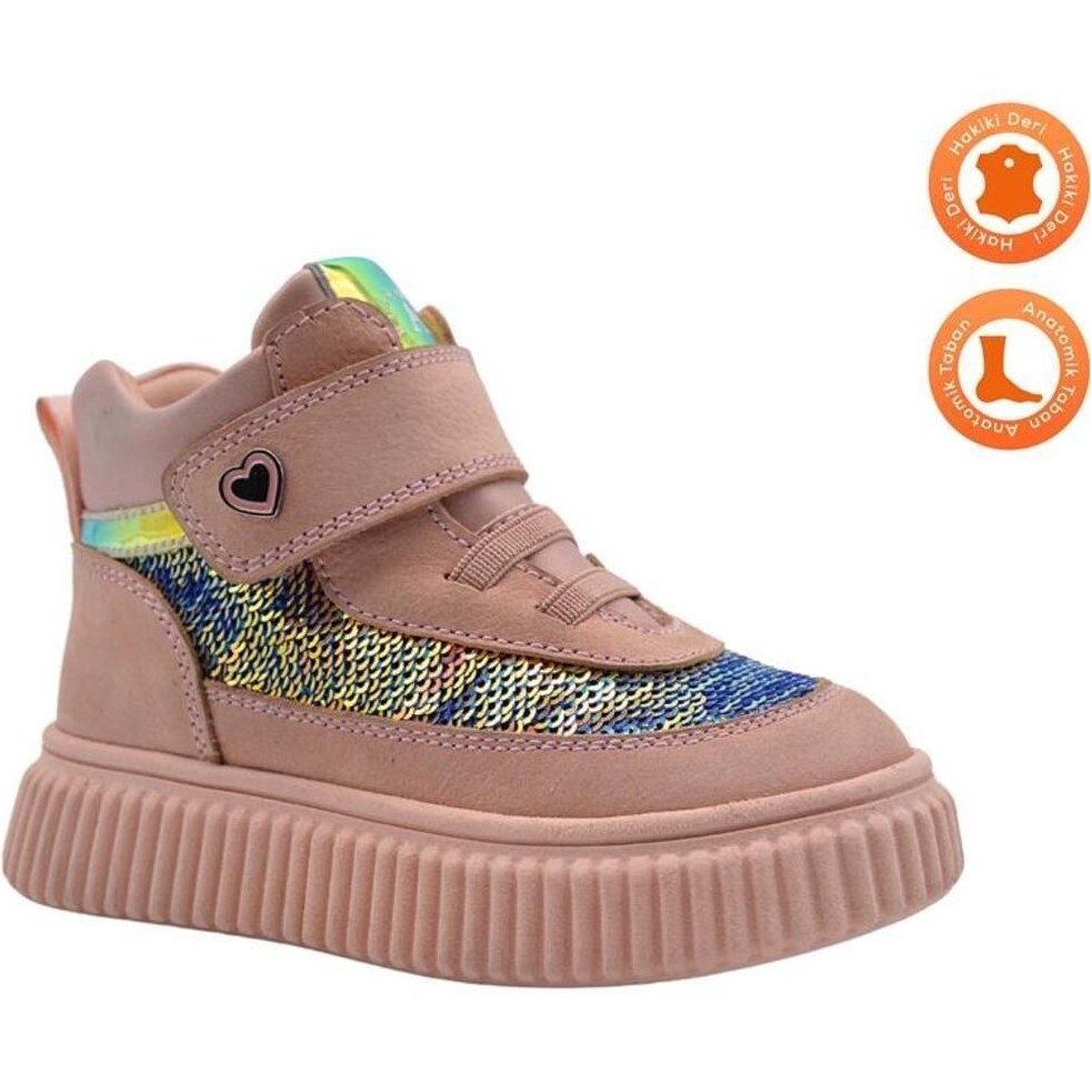 kids A more Liena Tek Cırtlı Payet Detaylı Deri Kız Çocuk Bot Pudra ...