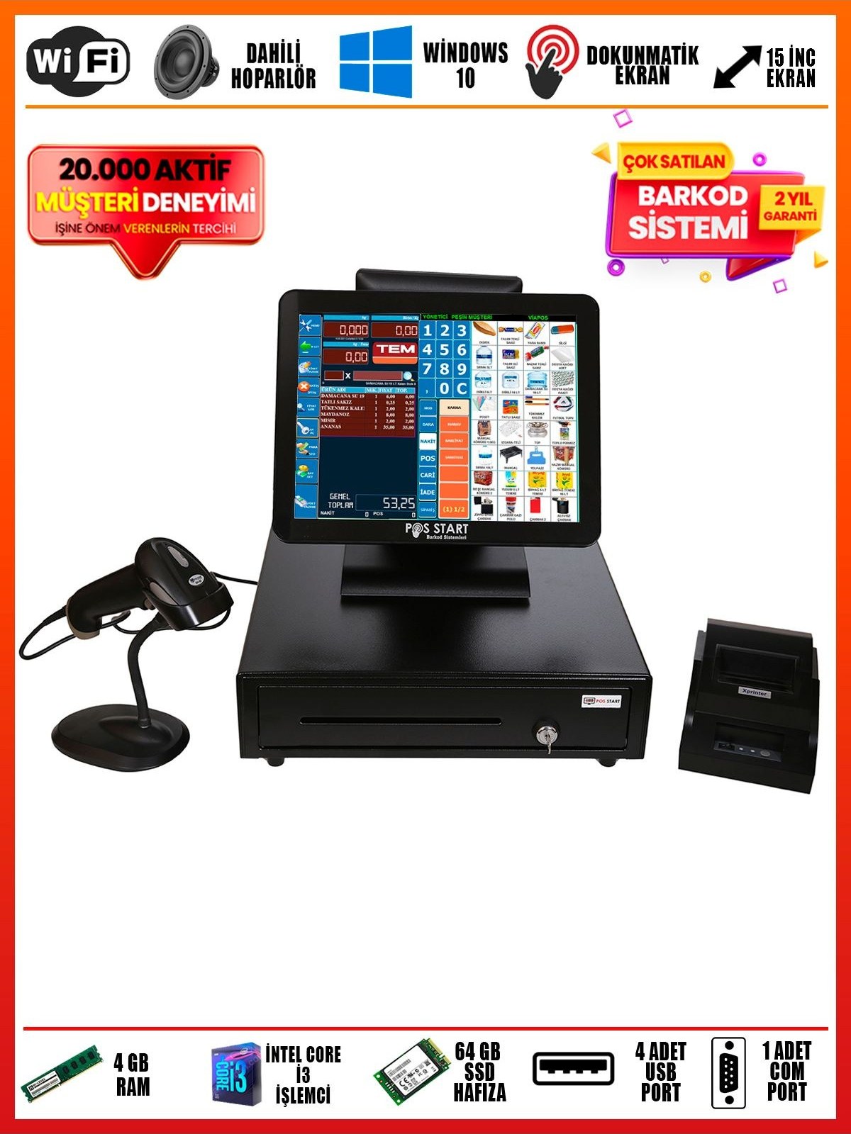 POS START Market Barkod Sistemi | Uygun Set Fiyatı ve Özelliklerı - Badem