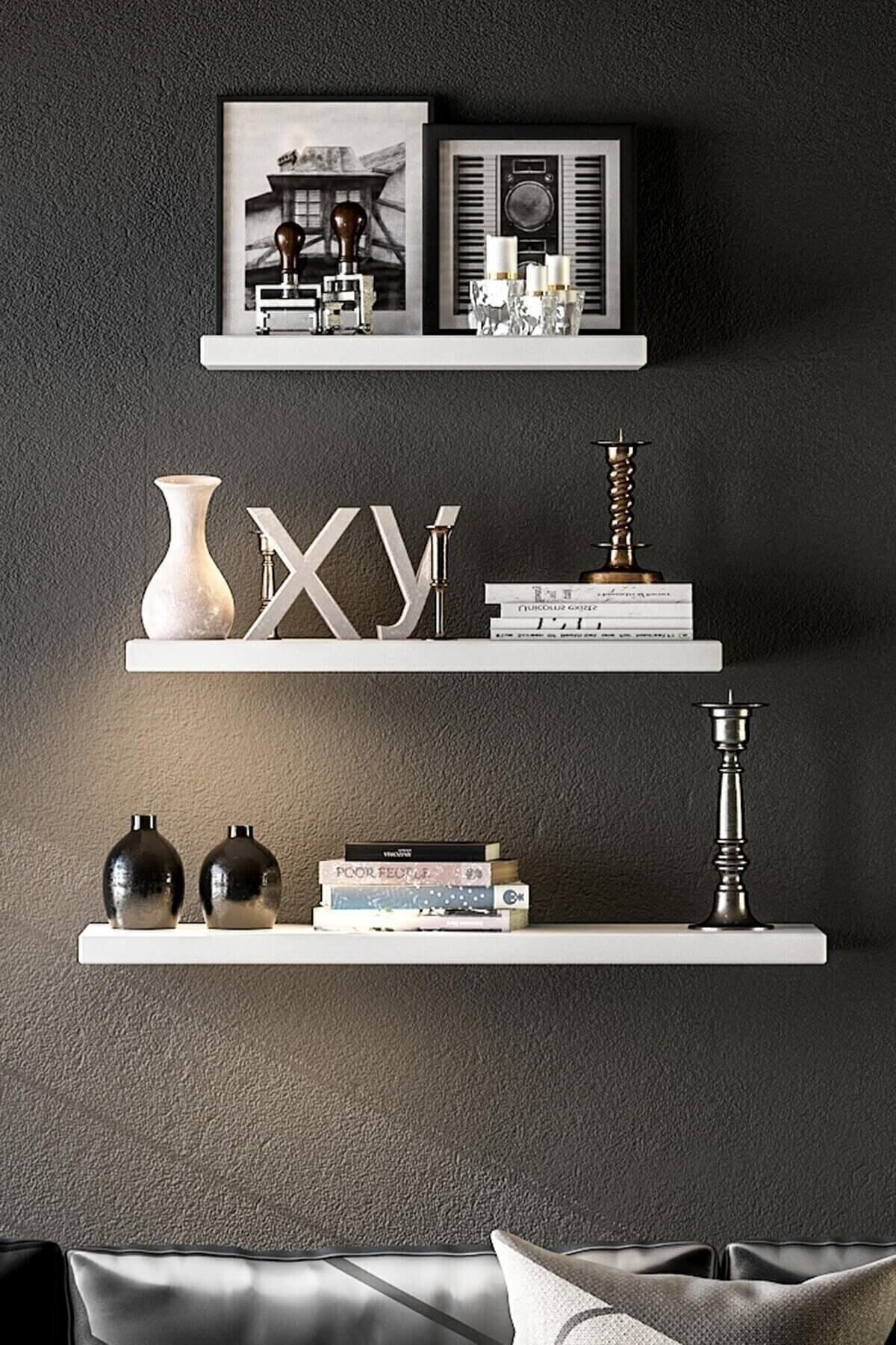 DİİZY HOME Beyaz Uçan Duvar Rafı 3 Lü Set Gizli Raf Yüzen Raf Uçan Raf ...