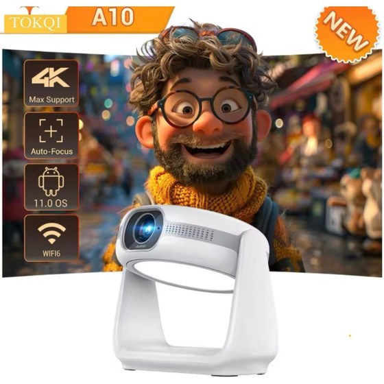 TOKQI A10 akilli Android 11.0 1080P projektör ile 5G WiFi lamba ...