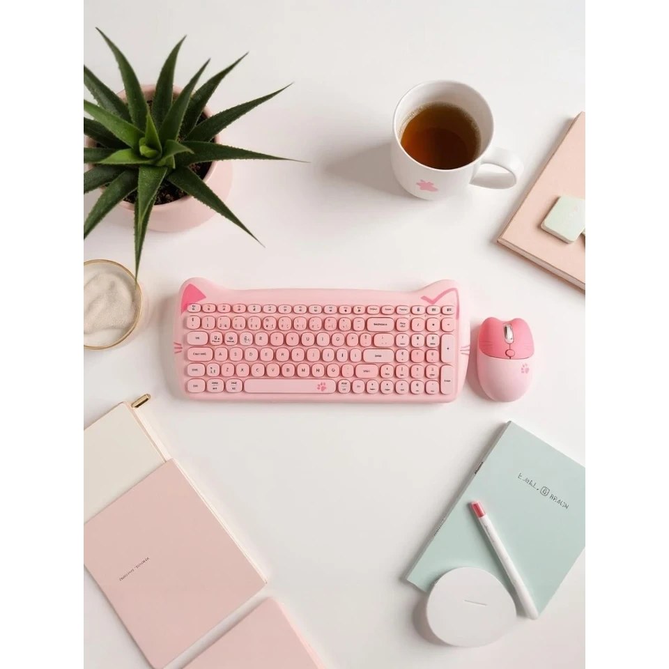 NDNeed Sevimli Kedi Kablosuz Klavye ve Mouse Seti Bluetooth + 2.4g Dual ...