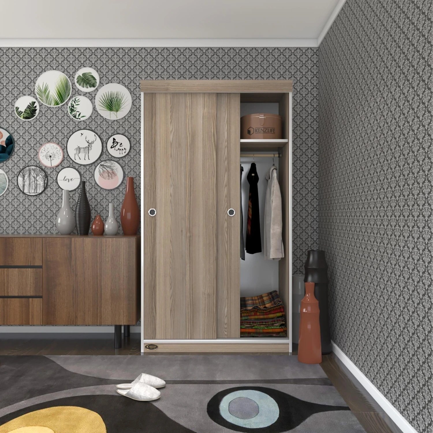Kenzlife gardırop sürgülü kapaklı kapılı karanfil100 crd gardolap dolap ...