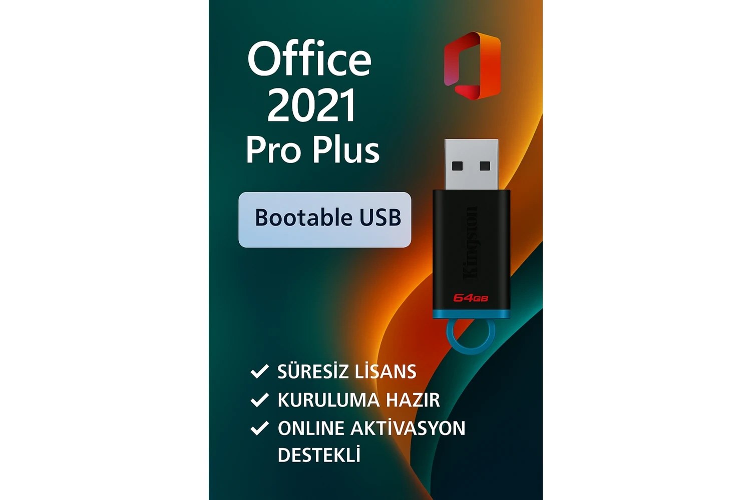 Microsoft Office 2021 Pro Plus Lisans Key + 64 GB Bootable Flash Bellek ...