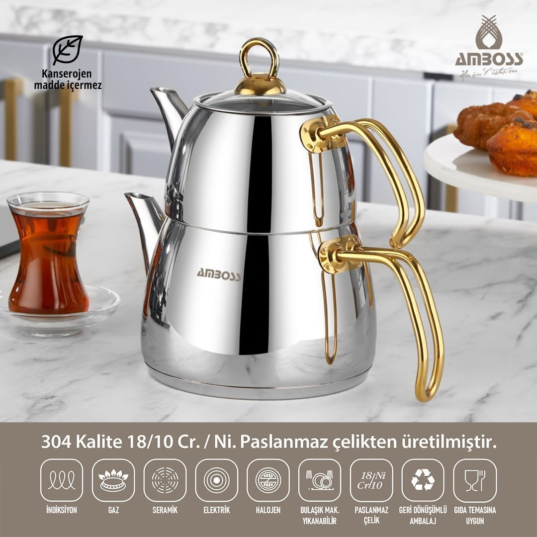 Amboss Aquamarine Special Gold Kulplu Paslanmaz Çelik Çaydanlık Fiyatı ...