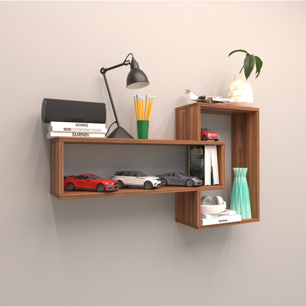 RAFKESTİR Alya Duvar Raf Set Hareli Ceviz (mat) Fiyatı ve Özelliklerı - Badem