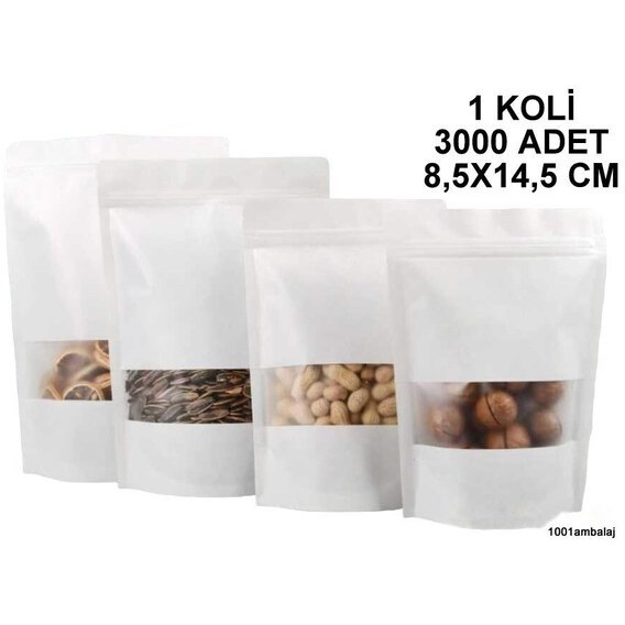 8,5X14,5 CM BEYAZ RENK PENCERELİ (1 KOLİ 3000 ADET) KİLİTLİ DOYPACK ...