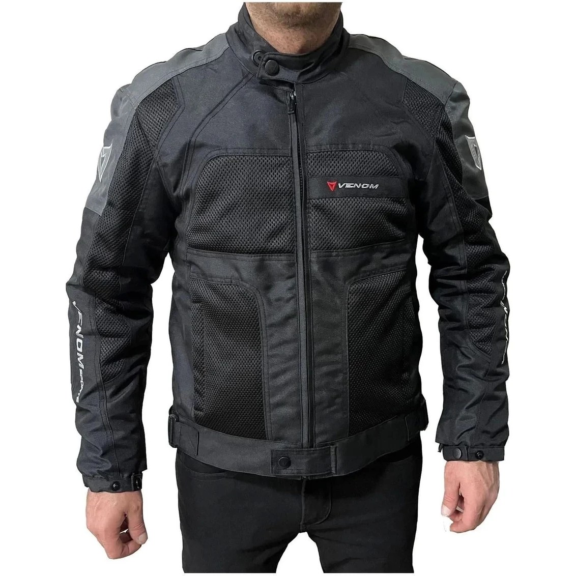 Venom Dynamic Siyah Gri 4 Mevsim Motosiklet Montu – CE Korumalı, Nefes ...