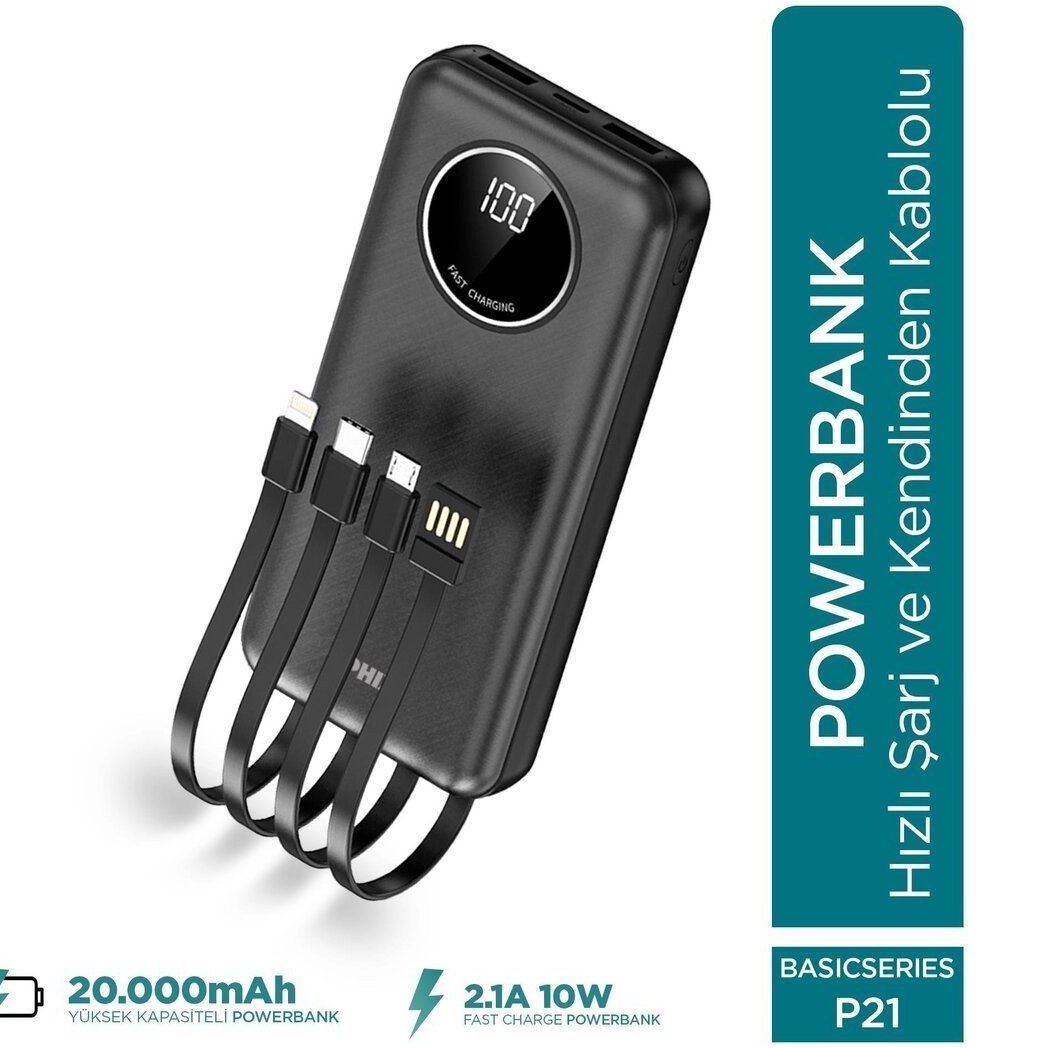 Phixi Force P21 LED Ekranlı Micro Lightning Type-C ve USB-A Kablolu 20 ...