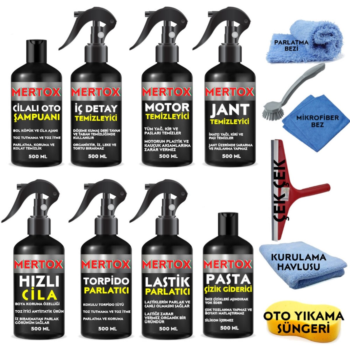MERTOX Oto Araç Araba Bakım Temizlik Seti Ürünleri 8x500ml (lastik ...