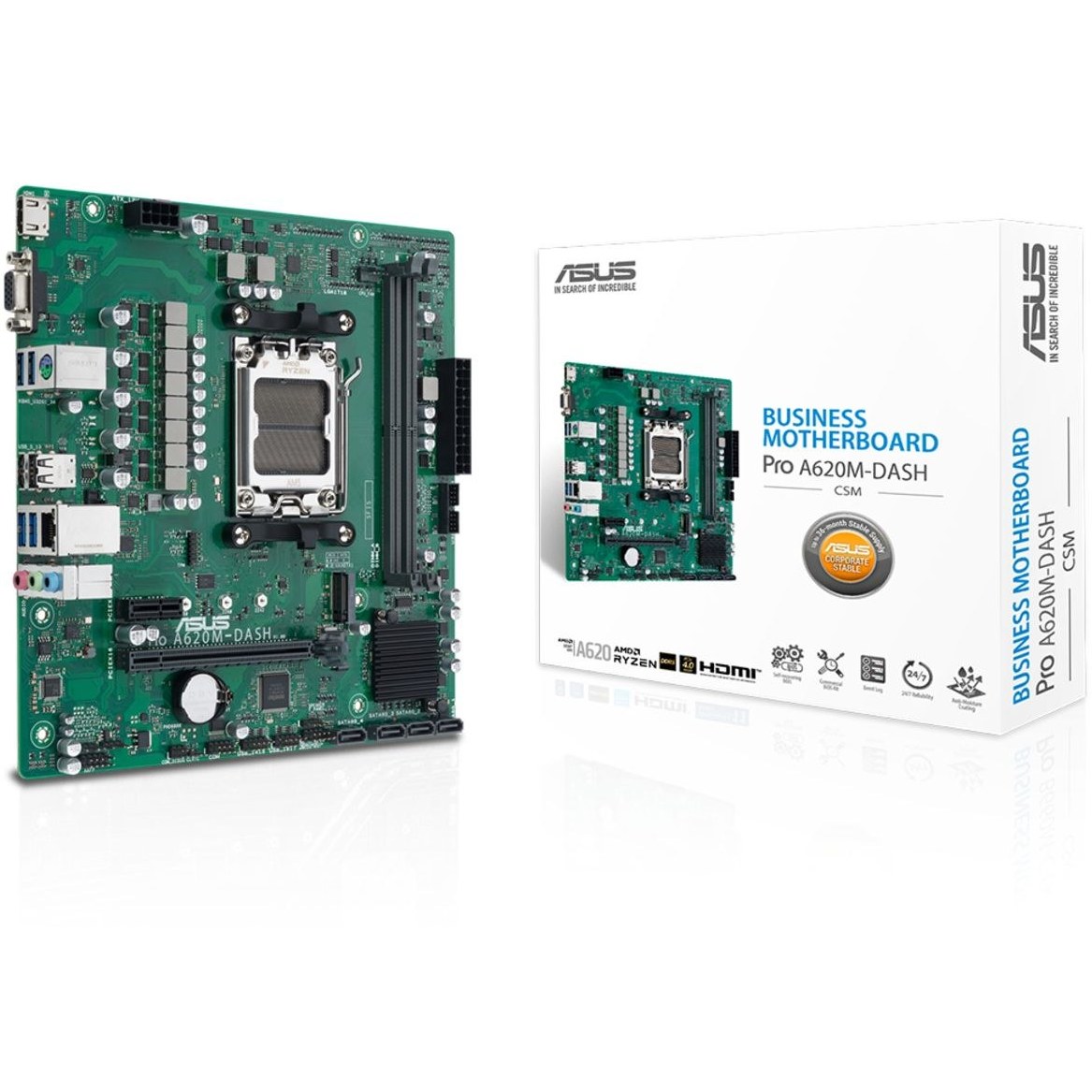 ASUS Pro A620M-DASH-CSM DDR5 (7200MHz)OC M.2 VGA/HDMI PCIe 4.0 AM5 mATX ...