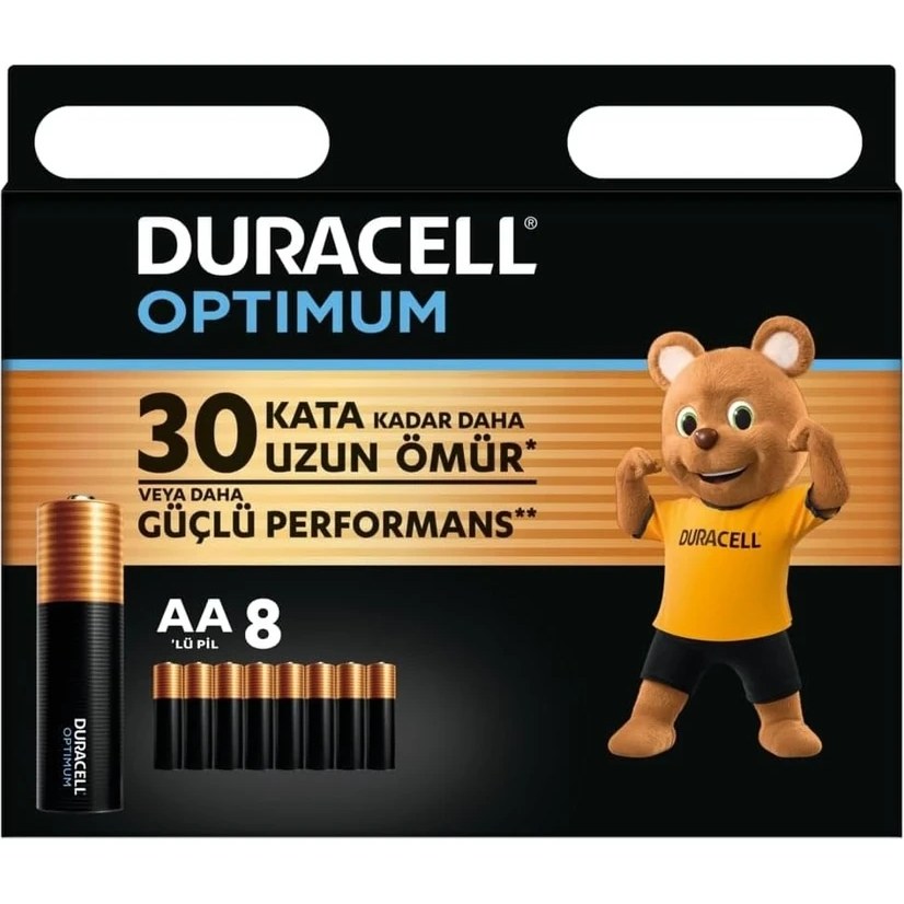 Duracell Optimum AA Pil (8’li paket), Alkalin Pil 1,5V, LR6 MX1500 ...