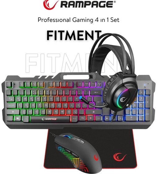 Rampage Fitment Rgb Gaming Combo Oyuncu Klavye Mouse Kulaklık Mousepad ...