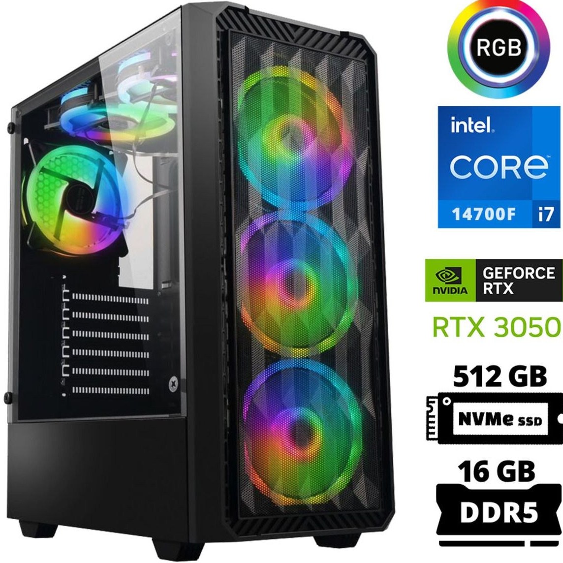 Xaser Delux X77 I7 14700F 16GB Ddr5 Ram 512GB M.2 Nvme SSD 6gb RTX3050 ...