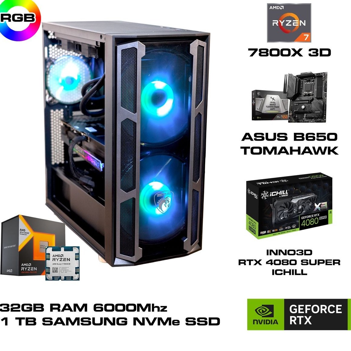 Green G6 Amd Ryzen 7 7800x3d 32gb Ddr5 1tb Ssd Rtx 4080 Super Freedos ...