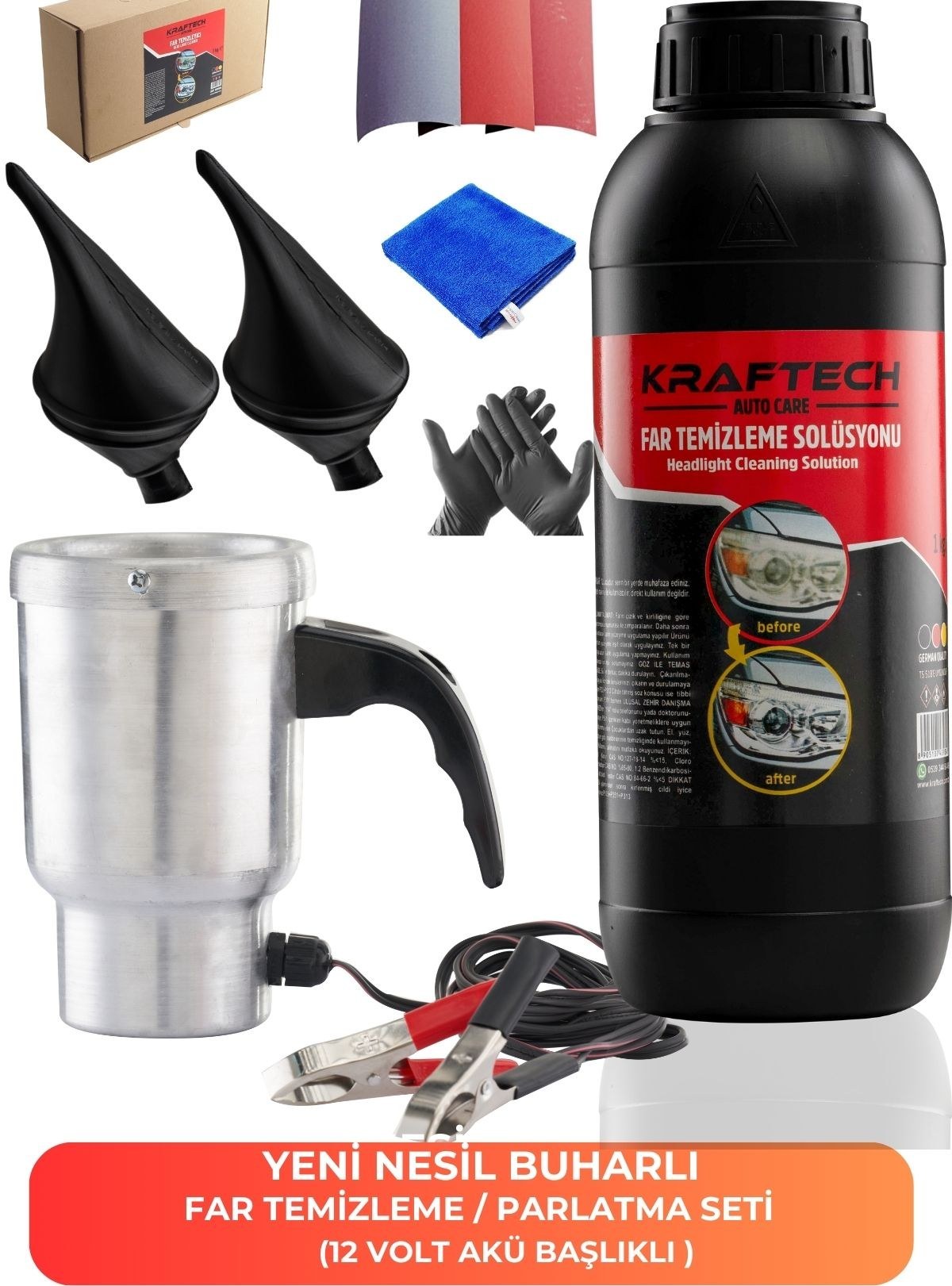 Kraftech Yeni Nesil Premium I Buharlı Araba Far Temizleme Ve Parlatma Seti I 12 Volt - Akü ...
